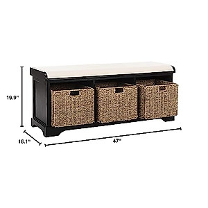 Safavieh Black American Homes Collection Lonan Grey and White Wicker Storage Bench, 0