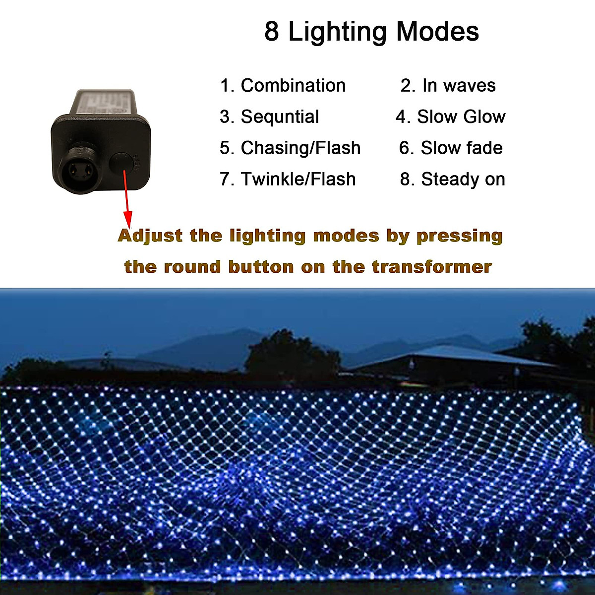 OYCBUZO 300LED Blue Net Lights,14.8ftx5ft 8 Modes Connectable Christmas Mesh Lights, Indoor and Outdoor Fairy String Lights Plug in for Halloween Thanksgiving Bushes Tree Party Garden - Blue