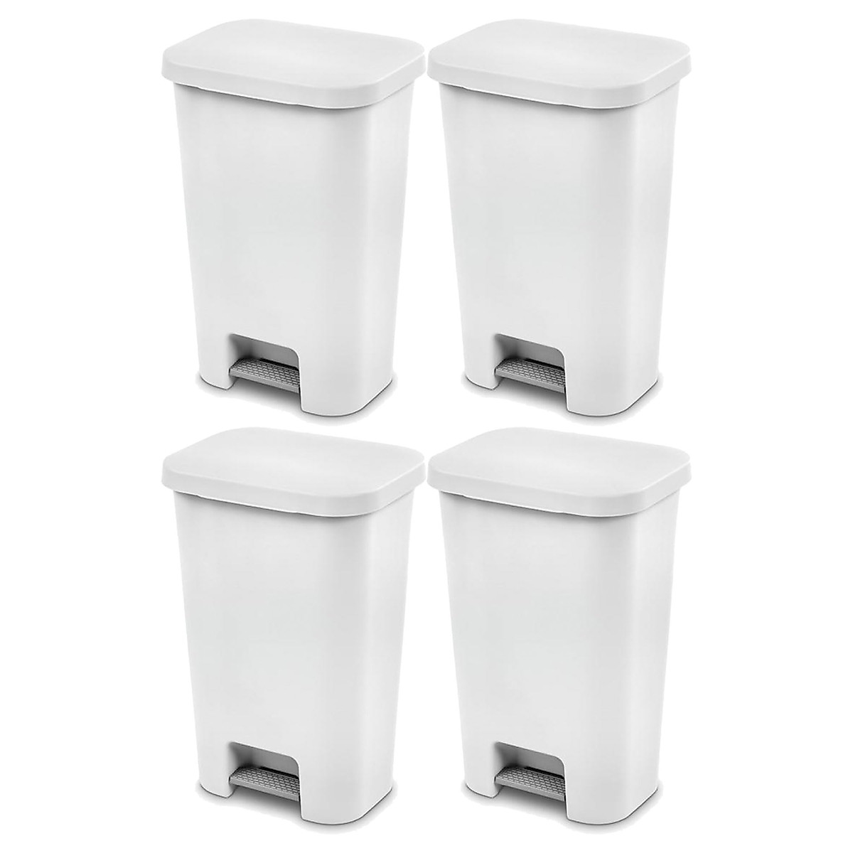 Sterilite 11.9 Gallon StepOn Wastebasket with Lid, Ideal in the Kitchen and Mudroom, Fits a Large 13 Gal Trash Liner, Pedal, White Lid and Bin, 4-Pack
