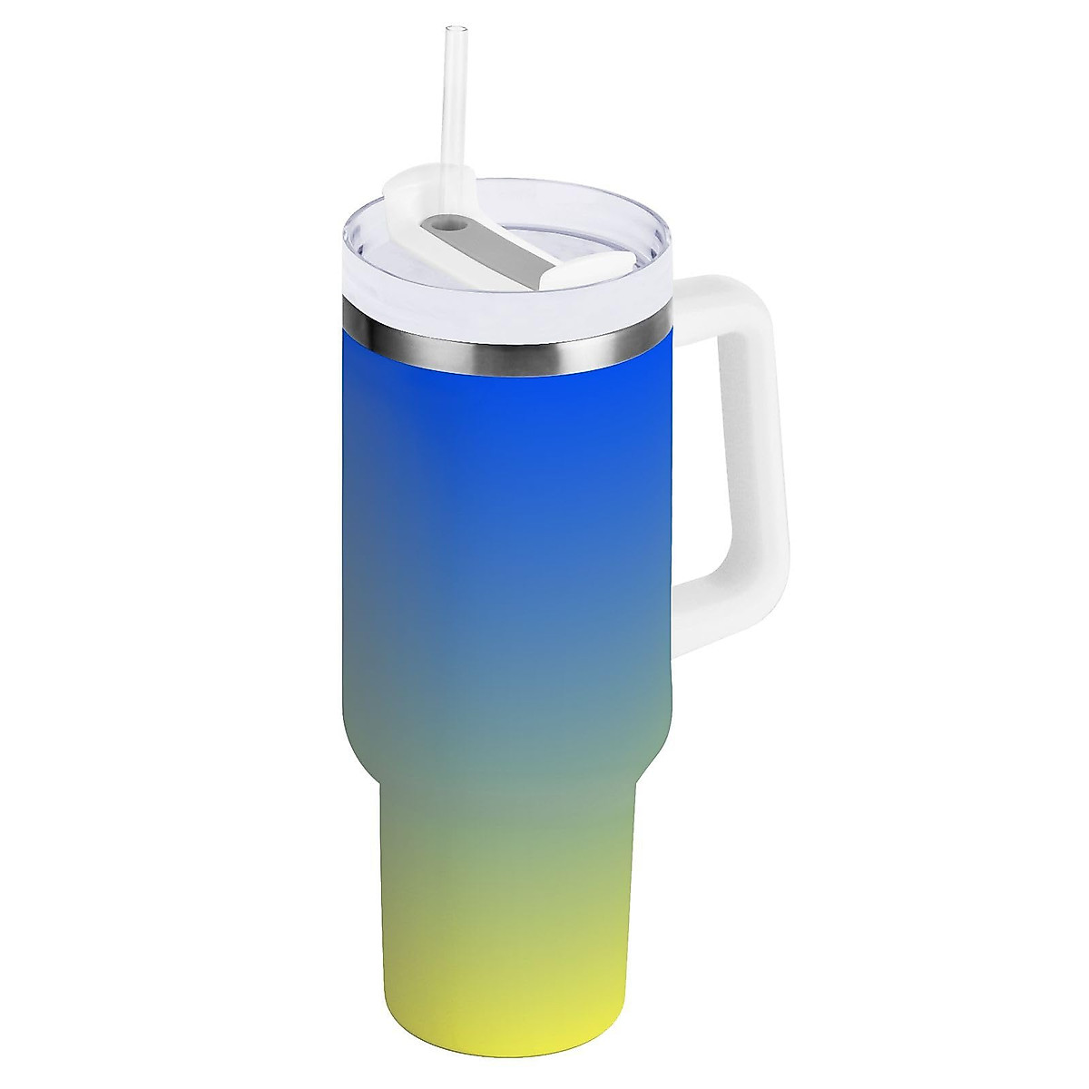 MCHIVER Blue Yellow Gradient 40 oz Tumbler with Handle and Straw Stainless Steel Vacuum Water Bottle Leak-proof Travel Coffee Mug Insulated Cup for Office Home Car