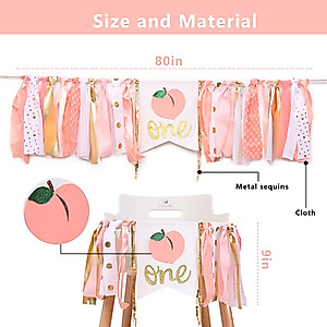 WAHAWU Peach 1st Birthday Banner - One Little Peach High Chair Banner, Birthday Party Gifts for Girls, Pink First Birthday Banner, Photo Prop Party, Peach and Gold (Peach 1st Birthday Banner)