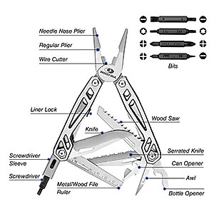 MOSSY OAK Multitool, 21-in-1 Stainless Steel Multi Tool Pocket Knife with Screwdriver Sleeve, Self-locking Multitool Pliers with Sheath-Perfect for Outdoor, Survival, Camping, Hiking, Simple Repair