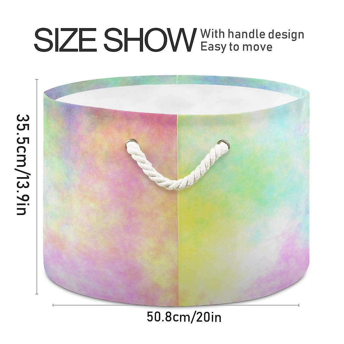 ALAZA Large Storage Basket for Toys Purple Tie Dye Rainbow Print Round Blanket Basket Laundry Hamper Canvas Organizer Bin Box Cotton Rope Collapsible Bucket Pillow Home Decor