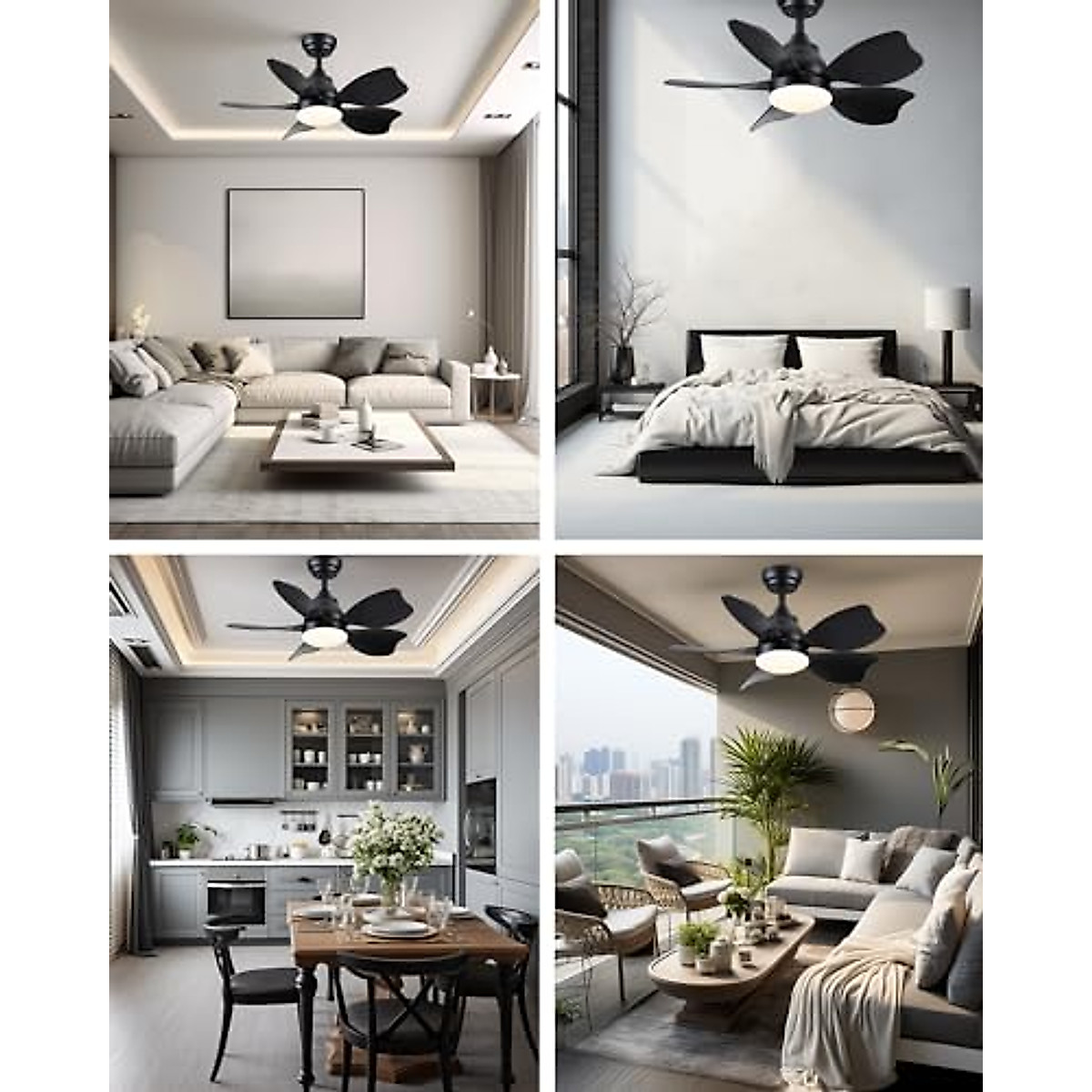 Newday 30" Ceiling Fan with Light and Remote, Small Ceiling Fans with Lights, 5 Reversible Blades 3 Colors Dimmable 6 Speed Ceiling Fan for Bedroom Kitchen Dining Room, Black Ceiling Fan with Light