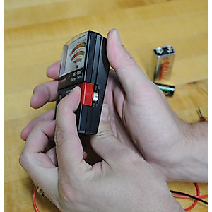 Gardner Bender GBT-500A Analog 1.5 V Button Cell/22.5 Photo/AA/AAA/12 V/9 V/Lantern Cells & More, Leads Battery Tester,14 Battery Range, Black