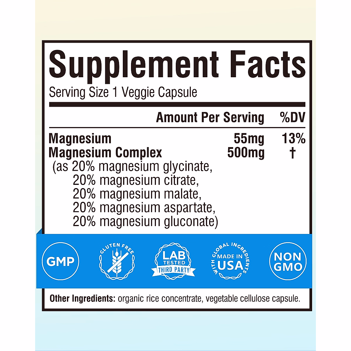 Terranics 5-in-1 Magnesium Complex Supplement 500mg - 5 Forms High Absorption Magnesium Glycinate Citrate Malate Aspartate Gluconate for Sleep Muscle Heart Health - Non-GMO 240 Vegan Capsules