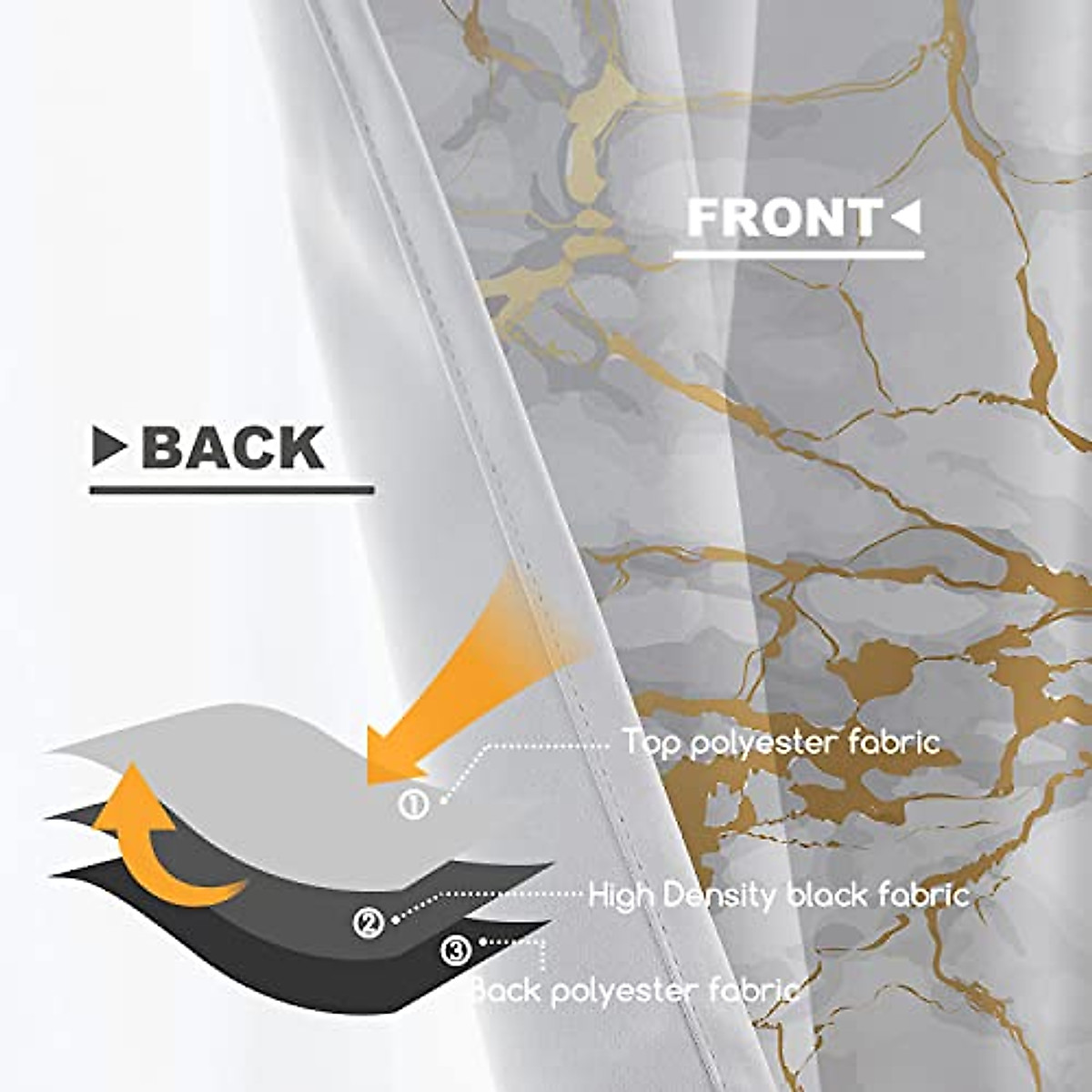 Shrahala Marble Golden Gold Kitchen Valances Half Window Curtain, Abstract Gold and White Marble Pattern Kitchen Valance for Window Ink Printing Valances Curtains for Kitchen Decor 52x18 inch(2pcs)