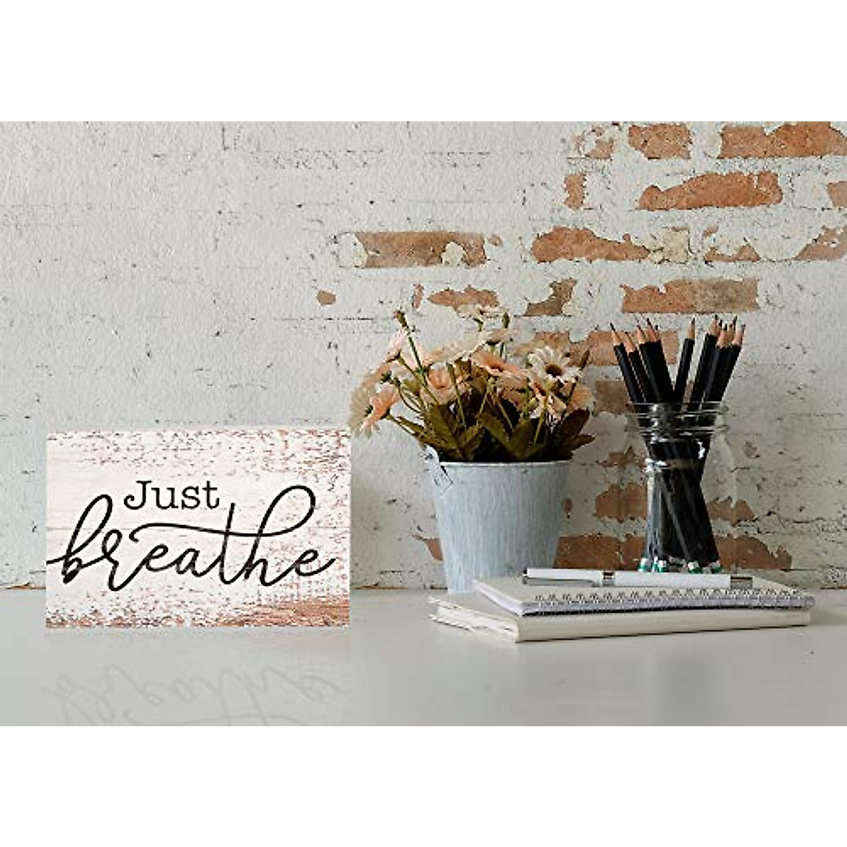 Just Breathe Whitewash 10 x 7 Wood Boxed Pallet Wall Plaque Sign