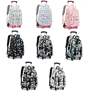 Mildame Rolling Backpack for Girls Boys, Kids Roller Wheels Bookbag for Elementary School Trolley Wheeled Luggage for Teens Travel