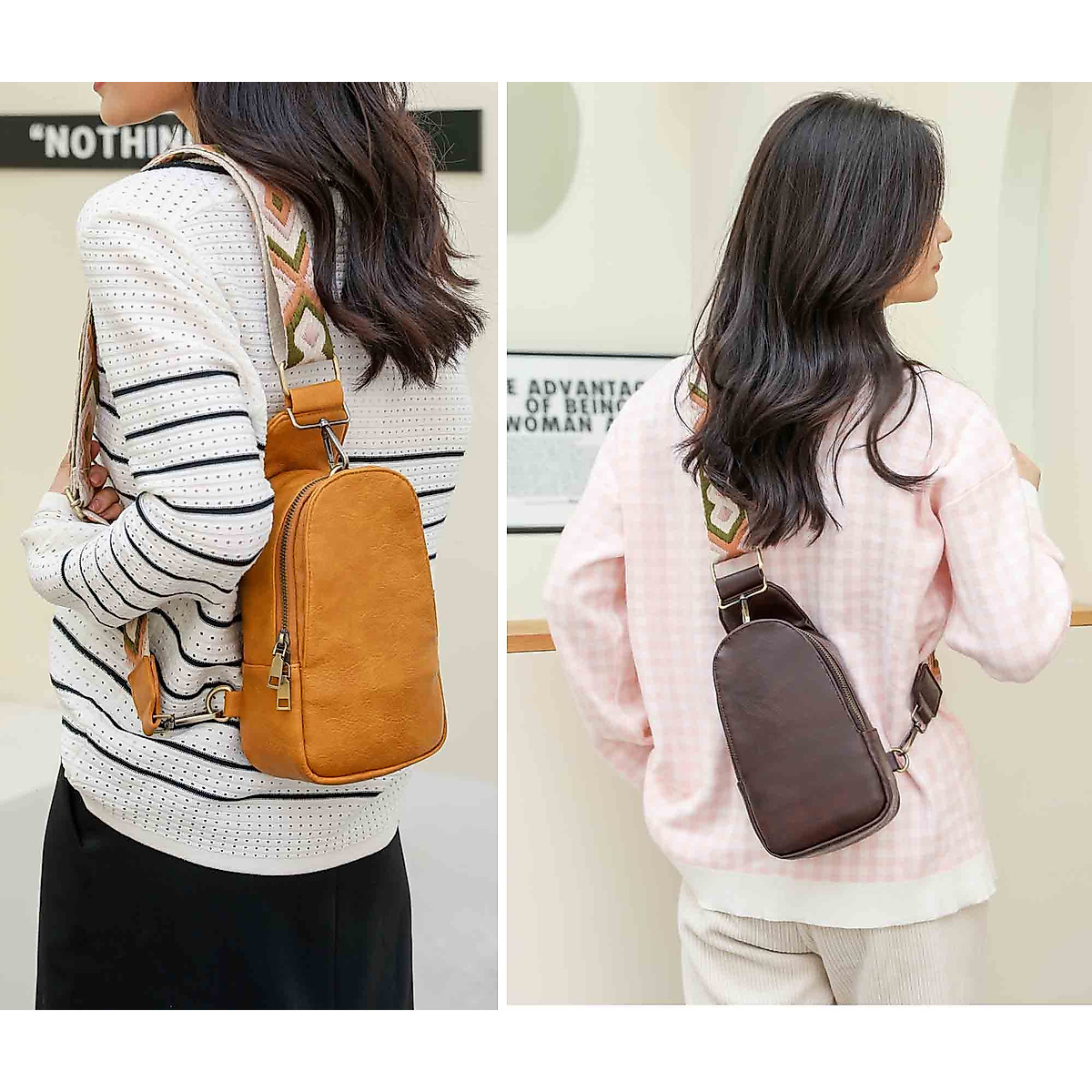 Baolab Cute Women Sling Chest Bag Small Crossbody Wide Guitar Shoulder Strap Satchel Daypack for Lady Shopping Hiking Fashion (Green)