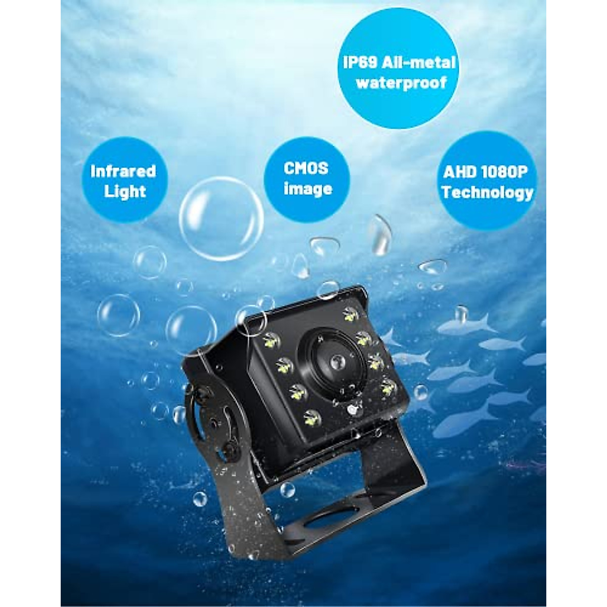 Dual Backup Camera System 8 Inch Monitor with 65FT Video Cable, AHD 1080P Night Vision Waterproof Rear View Cam for Truck/Trailer/Semi-Trailer/Box Truck/RV/Pickup Truck 12-24V