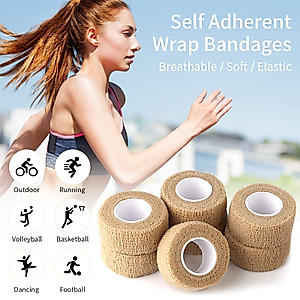 12pc-1 Inch Wide Skin Colour Elastic Self- Adhesive Bandage Finger Tape，Wrap Bandages, for Wrist and Ankle Sprains & Swelling
