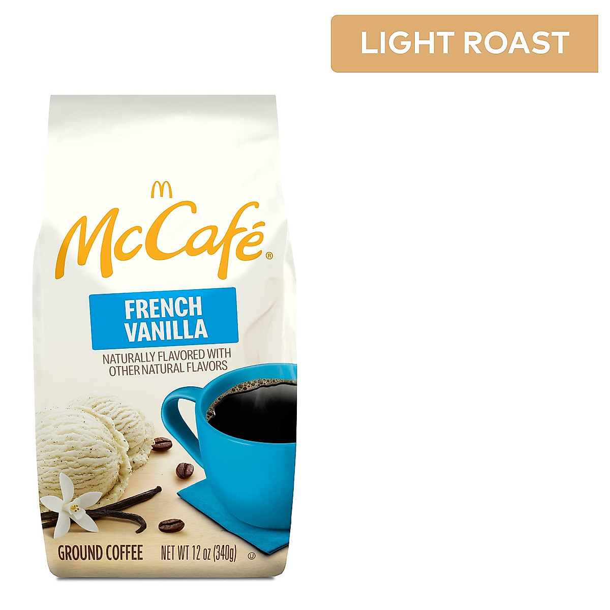 McCafe French Vanilla, Flavored Light Roast Ground Coffee, 12 oz Bag