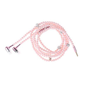 UKCOCO in-Ear Eardphones with Mic - in-Ear Headset with Remote and Mic Hands-Free Wired Pearls Chain Universal Earphone for Girls Women Student (Pink)