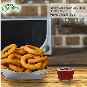 EcoQuality [50 PACK 2 Oz Leak Proof Plastic Condiment Souffle Containers with Attached Lids - Portion Cup with Hinged Lid Perfect For Sauces, Samples, Slime, Jello Shot, Food Storage & More!