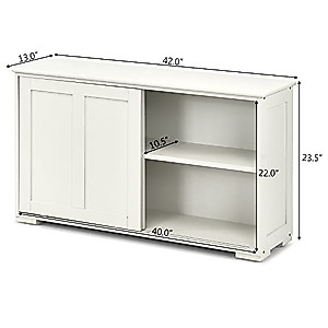 Costzon Kitchen Sideboard, Antique Stackable Storage Cabinet with Height Adjustable Shelf,Sliding Door,Wooden Cupboard Server Buffet Console Table for Home Dining Room Entryway (Cream White)