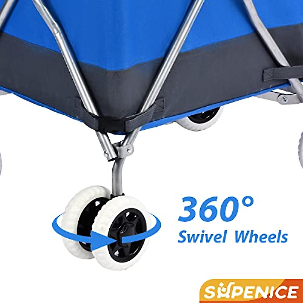 Supenice Folding Grocery Shopping Cart Rolling Utility Cart with 360° Double Front Swivel Wheels Waterproof Removable Canvas Bag with Cover for Laundry Grocery, Shopping, Baggage, Picnic (Blue)