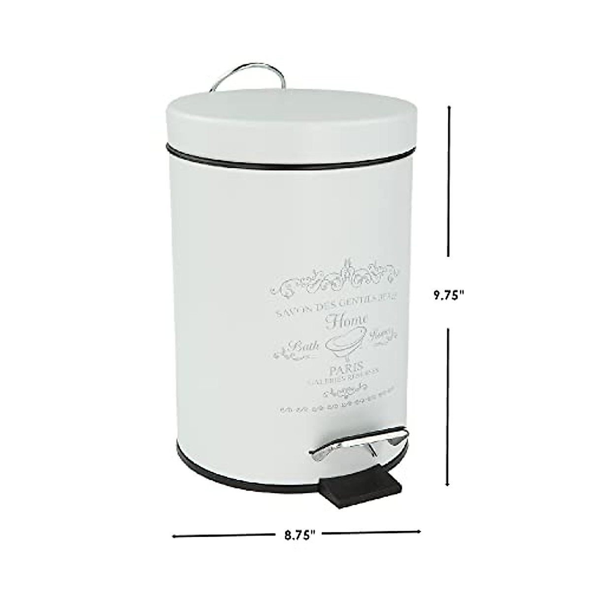 Home Basics Paris Collection Bathroom Accessories, Office, Bedroom, Decorative Waste Basket With Stylish Accent Decor To Complement Any Bathroom (3 Liter Waste Bin)