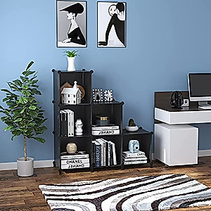 FUNLAX Cube Storage Organizer, 12x12 inches 6 Cube Shelves Units, Closet Storage Organizer System, Expandable Corner Book Shelf Shelving Stackable Closet Shelves for Bedroom, Living Room, Office Black