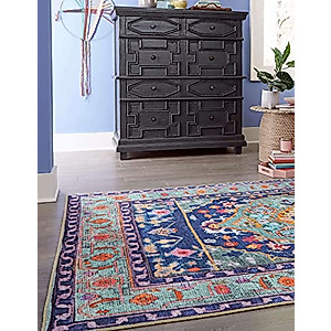 Rugs.com Timeless Collection Rug – 6' x 9' Blue Flatweave Rug Perfect for Bedrooms, Dining Rooms, Living Rooms