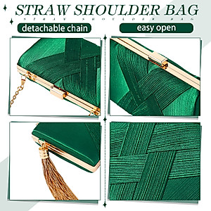 Jadive 3 Pcs Clutch Purses for Women Handbag Evening Purses Bag for Wedding Vintage Banquet Handbag Earrings Necklace Set(Emerald Green)