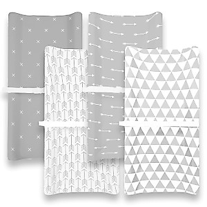Changing Pad Cover – Premium Baby Changing Pad Covers 4 Pack – Boy or Girl Changing Pad Cover – Pure Jersey Machine Washable Grey & White Changing Table Cover – Diaper Changing Pad Cover Sheets