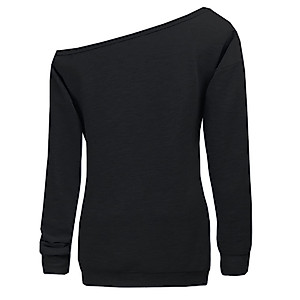 lymanchi Women Wide Neck Sweatshirt Off Shoulder Long Sleeve Casual Loose Shirts 107 Black XL