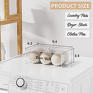 Dryer Ball Holder for Laundry Room ,Acrylic Dishwasher Pods Container with Lid,Dryer Balls Dispenser,Laundry Room Organization and storage Box for Laundry Pods,Clips,Dryer Balls and Sheets (No Balls)