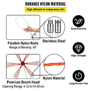 VEVOR Chimney Sweep Kit 33FT Length, Chimney Cleaning Tool Kits with 10 Nylon Flexible Rods, Chimney Brush Kit Driven by Drill for Sweeping Fireplace