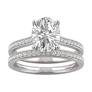 Charles & Colvard Created Moissanite 9x7mm Oval Cut Bridal Ring Set for Women | 2.55 cttw DEW | Lab Grown | Solid 14K White Gold with Rhodium | Size 6.5