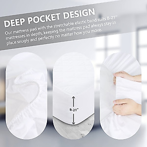 King Size Quilted Fitted Mattress Pad, Waterproof Breathable Soft Mattress Protector, Deep Pocket Fitted Style Bed Cover, Vinyl-Free