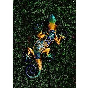 Comfy Hour Spring Is Here Collection 14" Green Blue Metal Art Gecko Wall Décor, Lizard Home Decoration