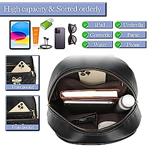 BESYIGA Backpack Purse for Women, Mini Leather Backpack for Women Chain Shoulder Travel Bag with Detachable Handbag, 2 Pieces（Black）