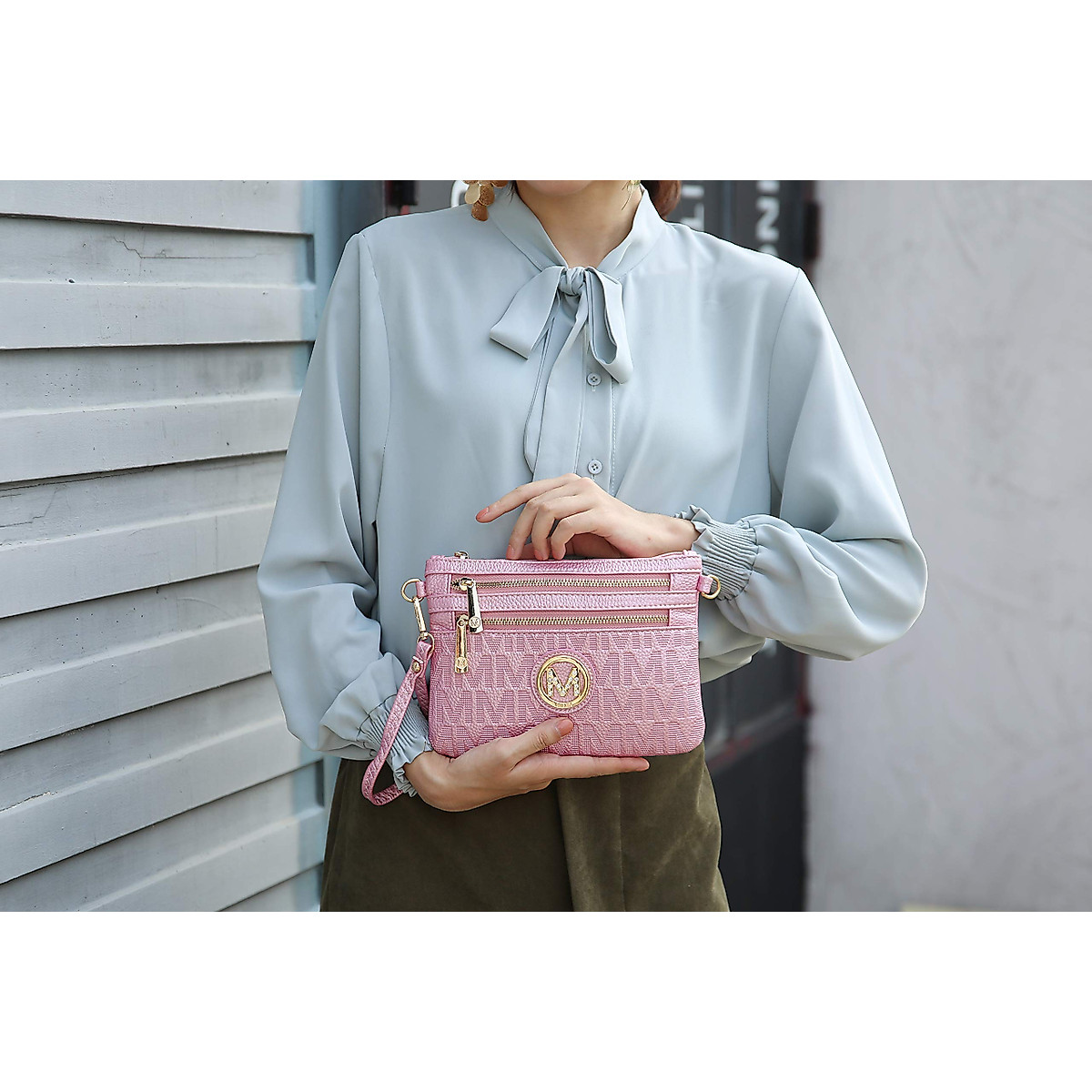 MKF 2 in 1 Crossbody Bags for Women, Wristlet Purse - Ladys Small PU Leather Messenger Handbag - Adjustable Strap Tan