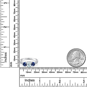 Gem Stone King 925 Sterling Silver Sky Blue Aquamarine and Blue Created Sapphire Women Ring (2.07 Cttw, Gemstone Birthstone, Available In Size 5, 6, 7, 8, 9)