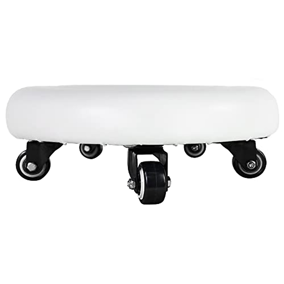 WKWKER Modern Roller Seat 360° Rotating PU Leather Rolling Stool Floor Stools with Universal Caster Ottoman Step Stools Fitness Sport H：4.6" Swivel Wheels for Home Garage Shop (White)