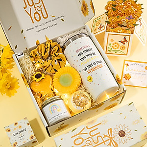 Yseoul Birthday Gifts for Women, Sunflower Gifts Sending Sunshine, 10 Pcs Get Well Soon Gifts Basket Unique Birthday Gifts Box for Thinking of You Her Sister Best Friend