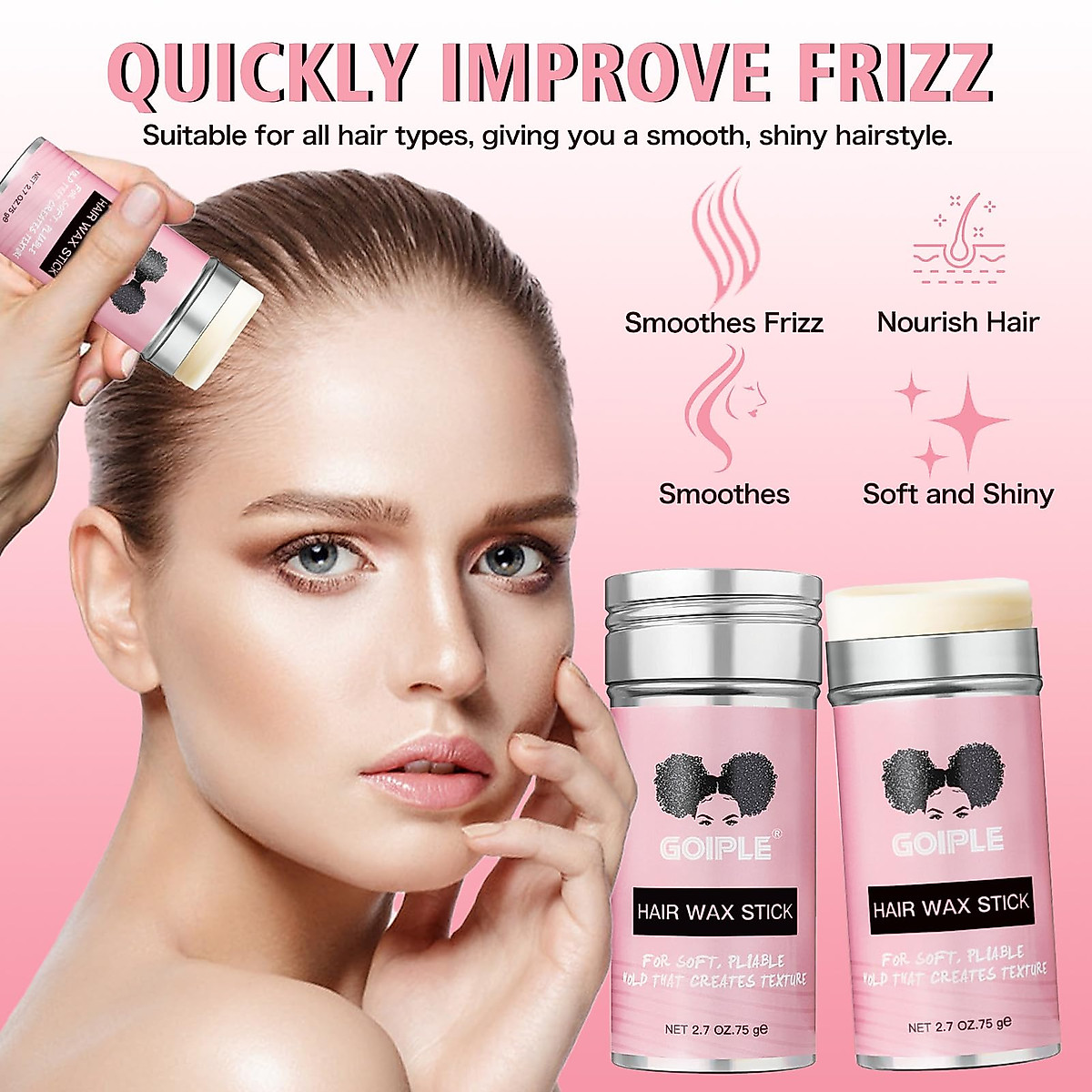 Wax Stick for Hair, Pomade Long-Lasting Wax, Smoothing & Slick Stick for Wigs, Styling Waxes for Fly Away & Edge Frizz Hair (2.7 oz)