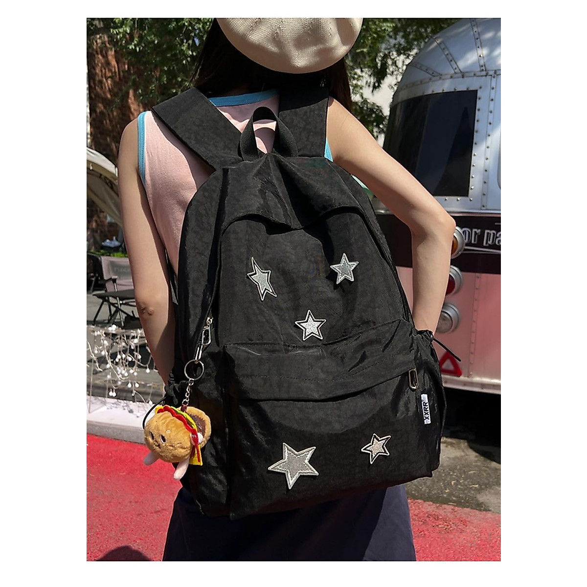 ZHSteveG Cute Backpack Star Large Capacity Kawaii Aesthetic Backpack Cute Mochilas Daypacks (black)