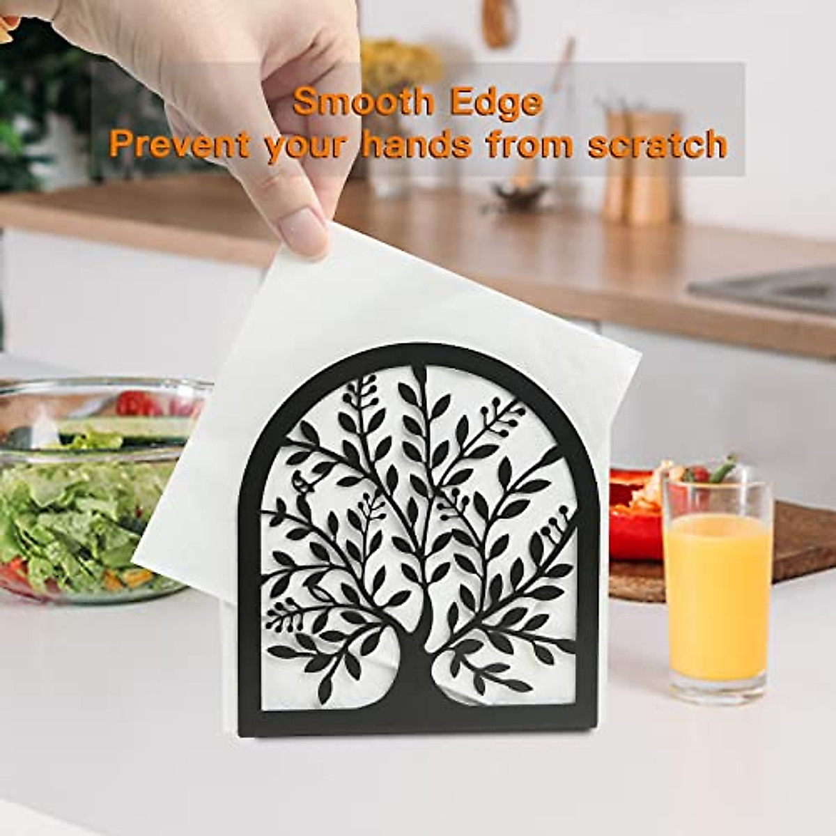 Fobule Napkin Holder for Tables, Vintage Metal Freestanding Tissue Dispenser, Black Cast Iron Vertical Tabletop Paper Napkin Holder Stand for Dinner Home Kitchen Restaurant Picnic Party (Tree of Life)