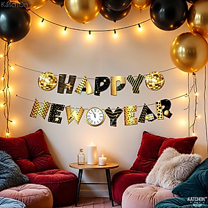 Big, Glitter Happy New Year Banner - 10 Feet, No DIY | Gold Happy New Year Sign for New Years Eve Party Supplies 2023 | New Years Eve Banner for Happy New Year Decorations 2023 | NYE Decorations 2023