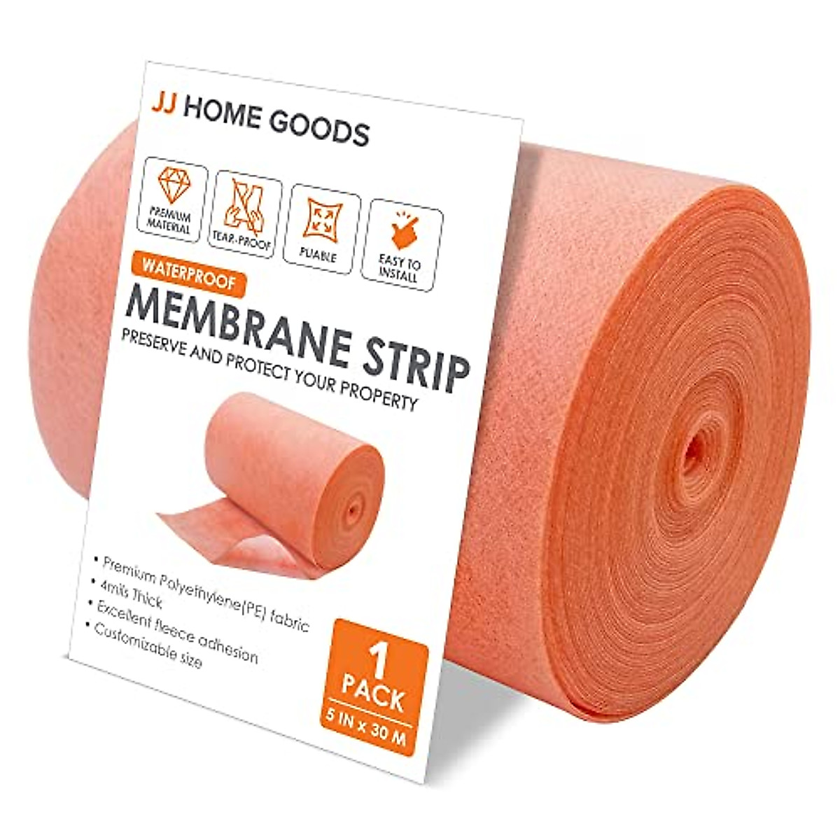 JJ CARE Waterproofing Membrane [4Mil - 5" x 98.5ft] - Polyethylene Waterproof Membrane, Shower Waterproofing Tile Underlayment Membrane, Crack Prevention Shower Membrane for Floors & Walls - 1 Roll