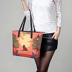Womens Handbag Sunset Landscape Leather Tote Bag Top Handle Satchel Bags For Lady