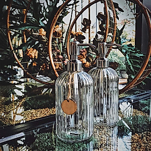 JASAI 2PACK 18 Oz Glass Soap Dispenser with Rust Proof Stainless Steel Pump, Refillable Hand Soap Dispenser with Vertical Stripe, Premium Bathroom Soap Dispenser for Kitchen & Bathroom.