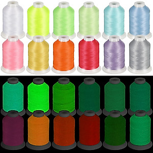 12 Colors Glow in The Dark Embroidery Thread Colorful Polyester Embroidery Machine Thread 550 Yard Luminary Embroidery Thread Sewing Thread for Embroidery Quilting Sewing Decorations