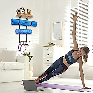 Merkaunis Towel Rack Wall Mounted with 4 Hooks,Metal Tower Holder with Wooden Shelf, Bathroom Towel Storage,Towel Storage Racks for Different Size Towels,Washcloths,Hand Towels,Yoga,Salon,RV