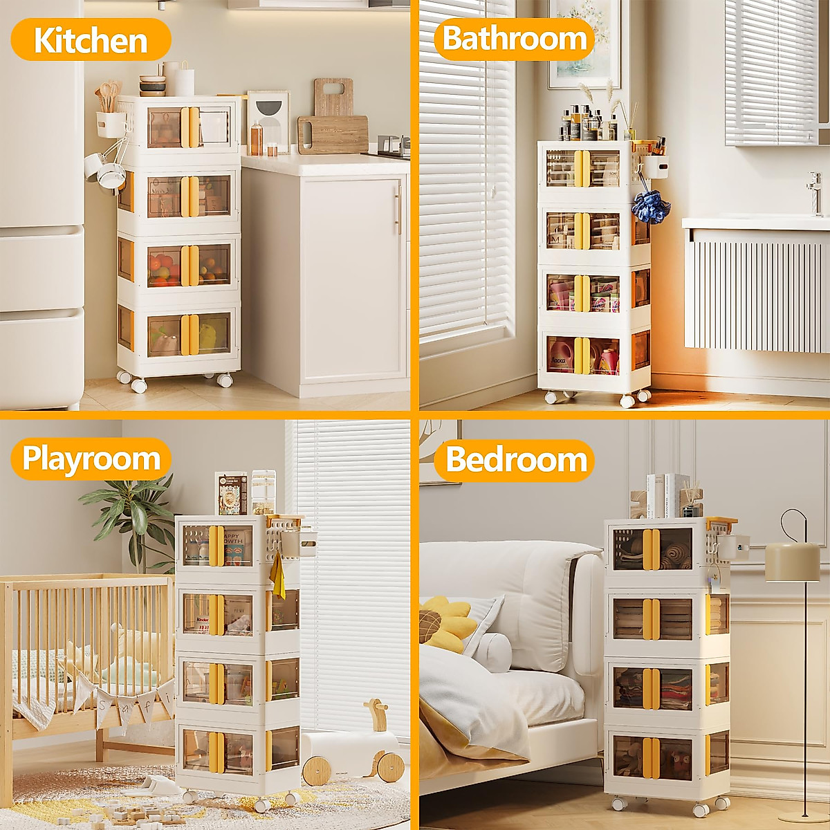 Storage Bins Containers Box with Lids - 27.5QT Plastic Clear Organizer Bins for Closet, Stackable Foldable Storage Bin with Wheels Handle, Collapsible Containers for Organizing Toys Clothes, 4 Pack