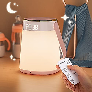 ALACRIS Bedside Lamp, Portable Nursery Night Light with Remote Control Timing and Temperature Display, Dimmable Warm Night Light for Babies Breastfeeding and Sleep Aid, Kids Alarm Clock Night Light