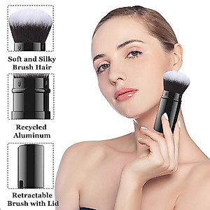 Falliny Retractable Kabuki Makeup Brushes, Travel Face Blush Brush, Portable Powder Brush with Cover for Blush, Bronzer, Buffing, Highlighter Flawless Powder Cosmetics
