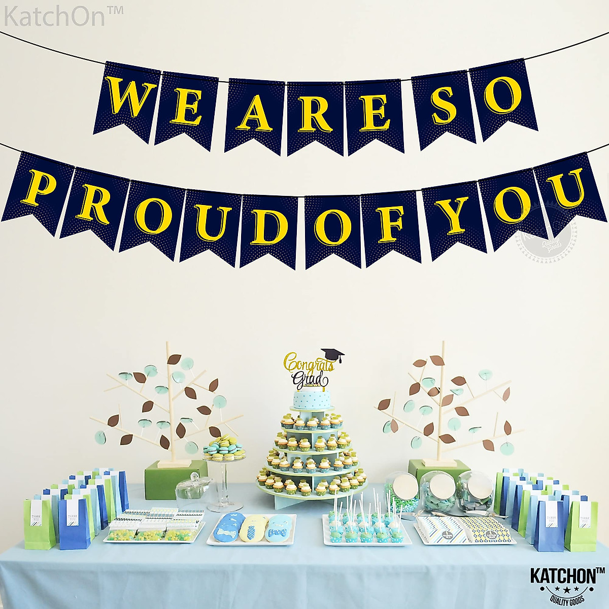 XtraLarge, We Are So Proud Of You Banner - No DIY Required, Graduation Banner | Gold and Blue Graduation Party Decorations 2023 | Blue and Yellow Graduation Backdrop for 2023 Graduation Decorations